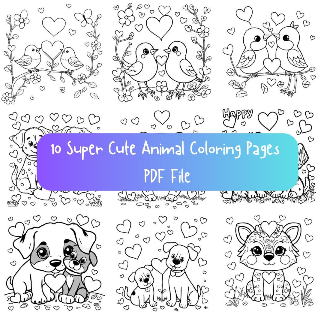 Cute Animal-themed Valentine’s Coloring Pages | Printable PDF Download ...