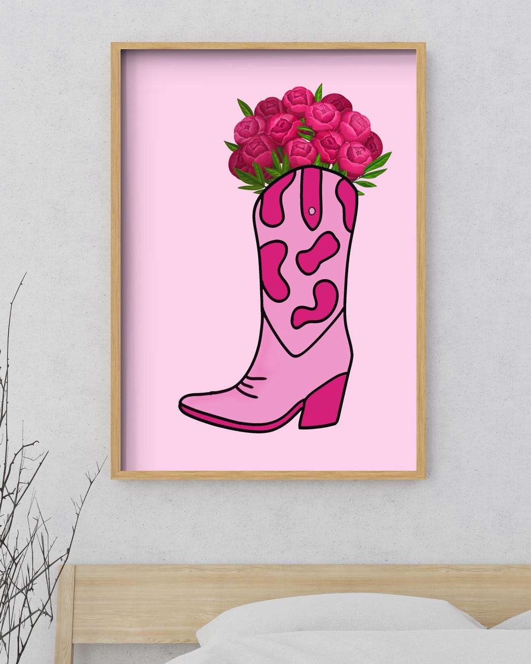 Pink Cowboy Boot With Roses Digital Print – Instant Download, 5 Sizes ...