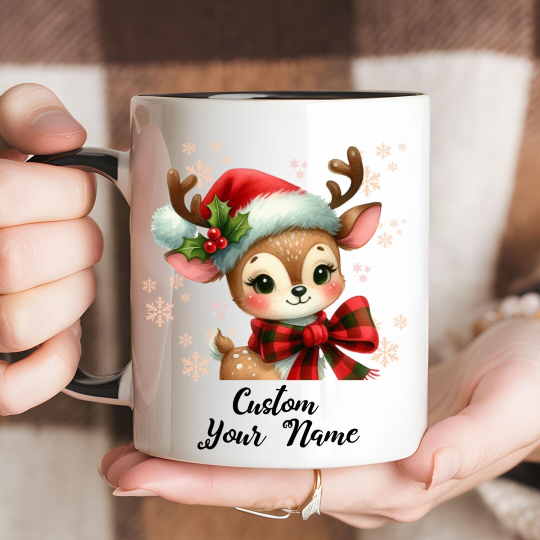 Personalized Christmas Reindeer Mug, Custom Name Holiday Mug With ...