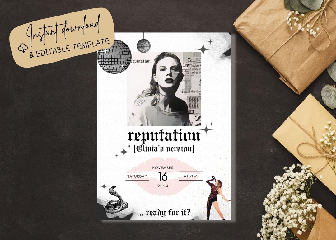 Taylor Swift Inspired Reputation Era Birthday Invitation, Girl's ...