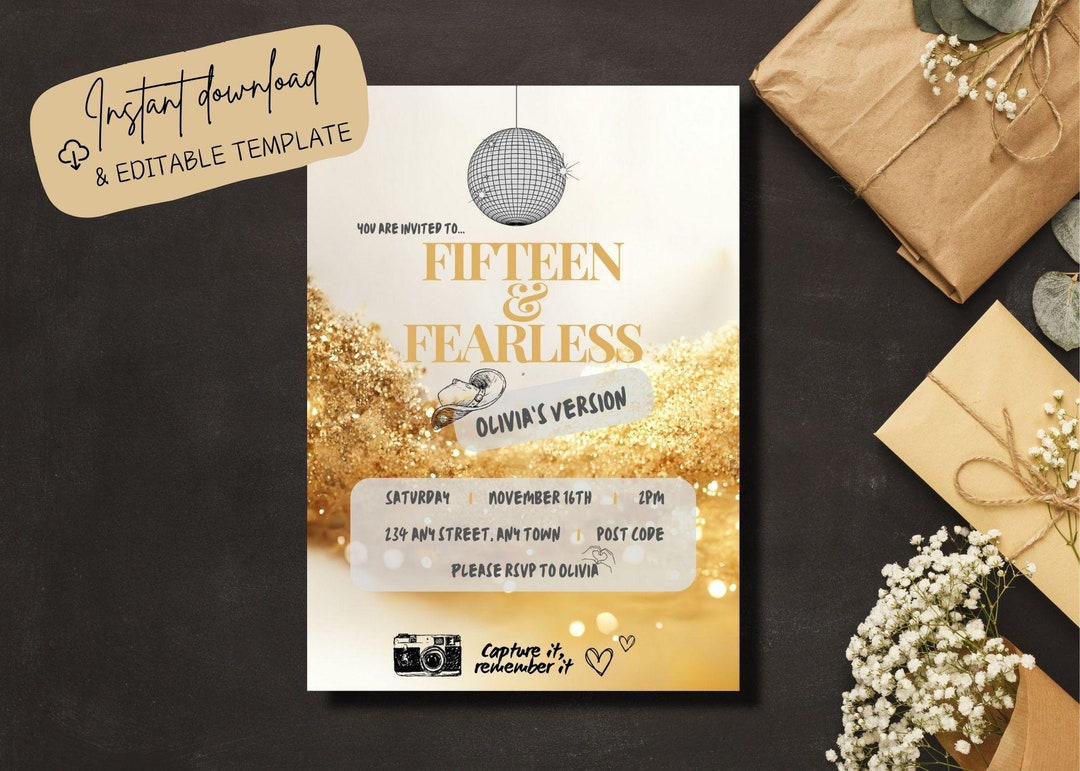 Taylor Swift Inspired Fearless Era Birthday Invite, Birthday Invitation ...