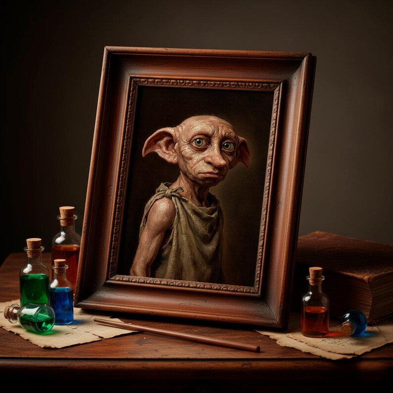 Digital Oil Portrait of Dobby, a House-elf, a Magical Being. Portrait ...