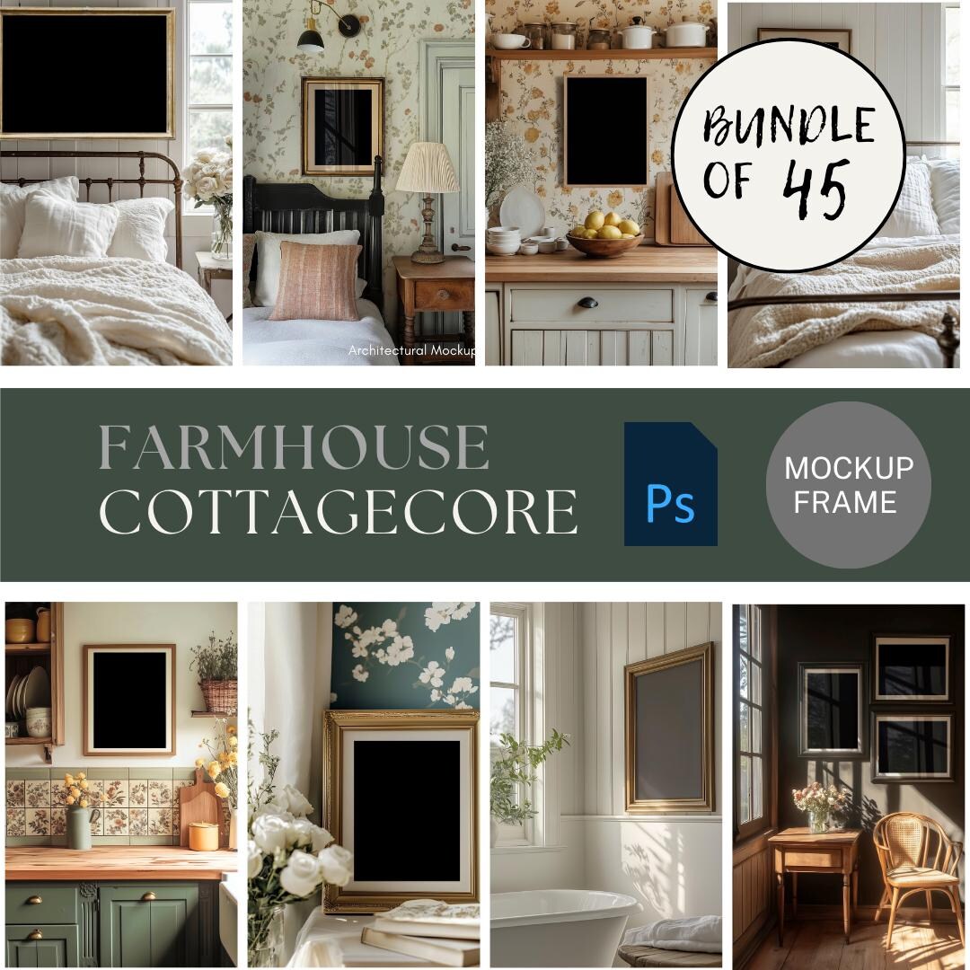 PSD Wall Art Mockup Bundle Farmhouse Frame Mockup PSD Wall Art Mockup ...