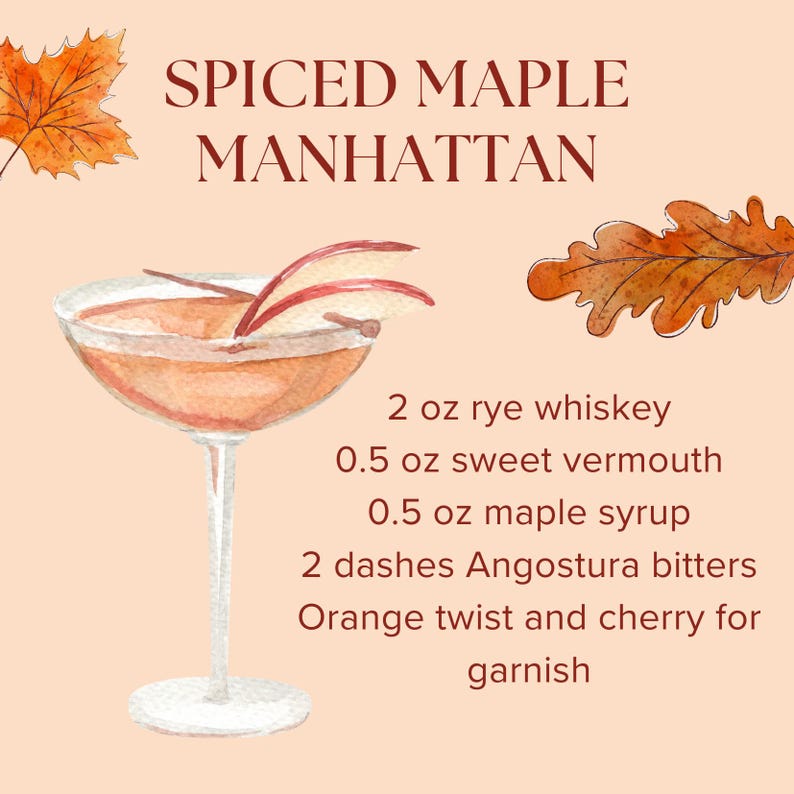 Autumn Cocktail Cards | 28 Seasonal Fall Party Recipes | Digital Prints ...