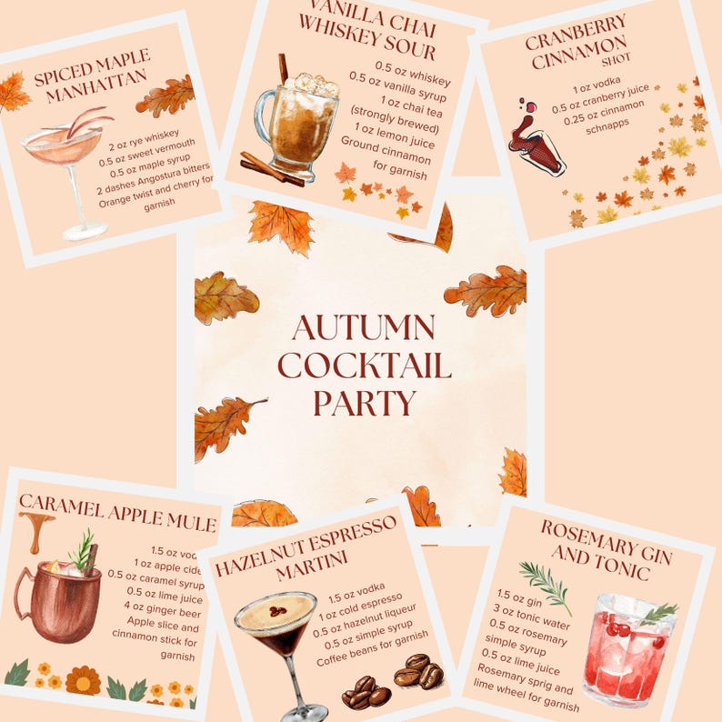 Autumn Cocktail Cards | 28 Seasonal Fall Party Recipes | Digital Prints ...