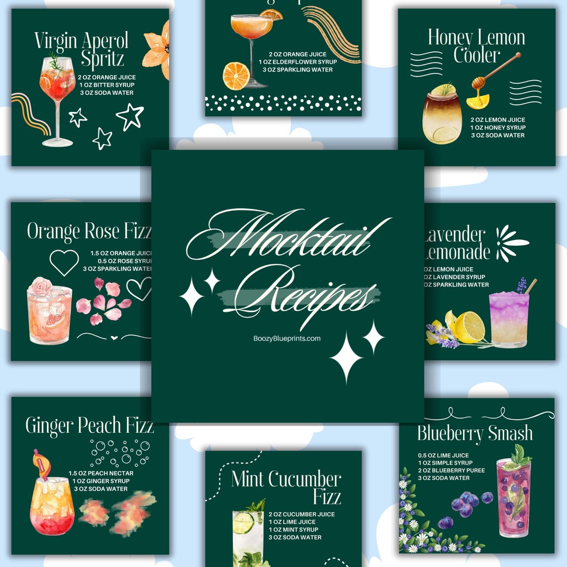 Mocktail Recipe Cards | 34 Refreshing Recipes | Digital Prints ...