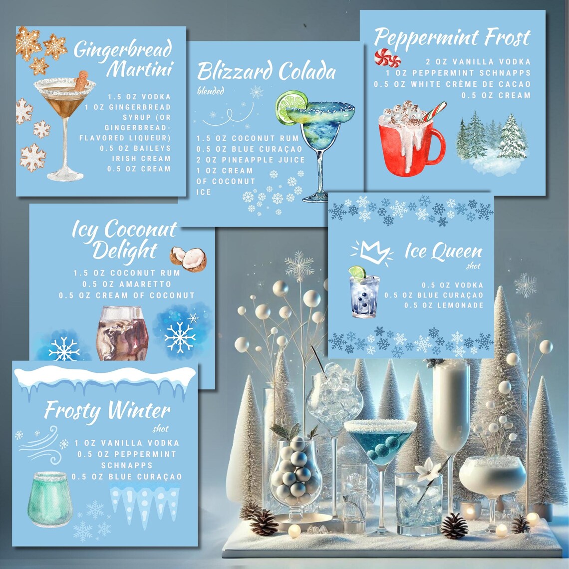 Winter Cocktail Cards | 28 Snowy Wonderland Party Recipes | Digital ...