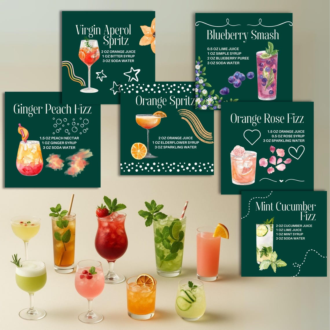 Mocktail Recipe Cards | 34 Refreshing Recipes | Digital Prints ...