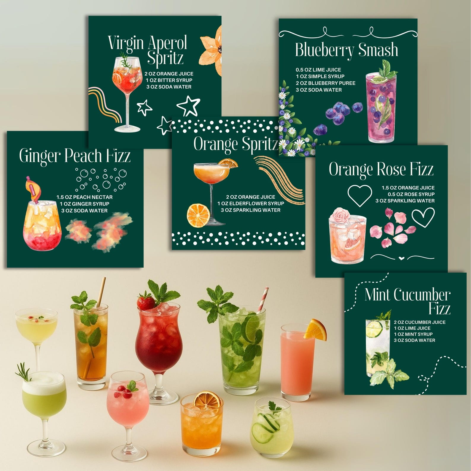 Mocktail Recipe Cards | 34 Refreshing Recipes | Digital Prints ...