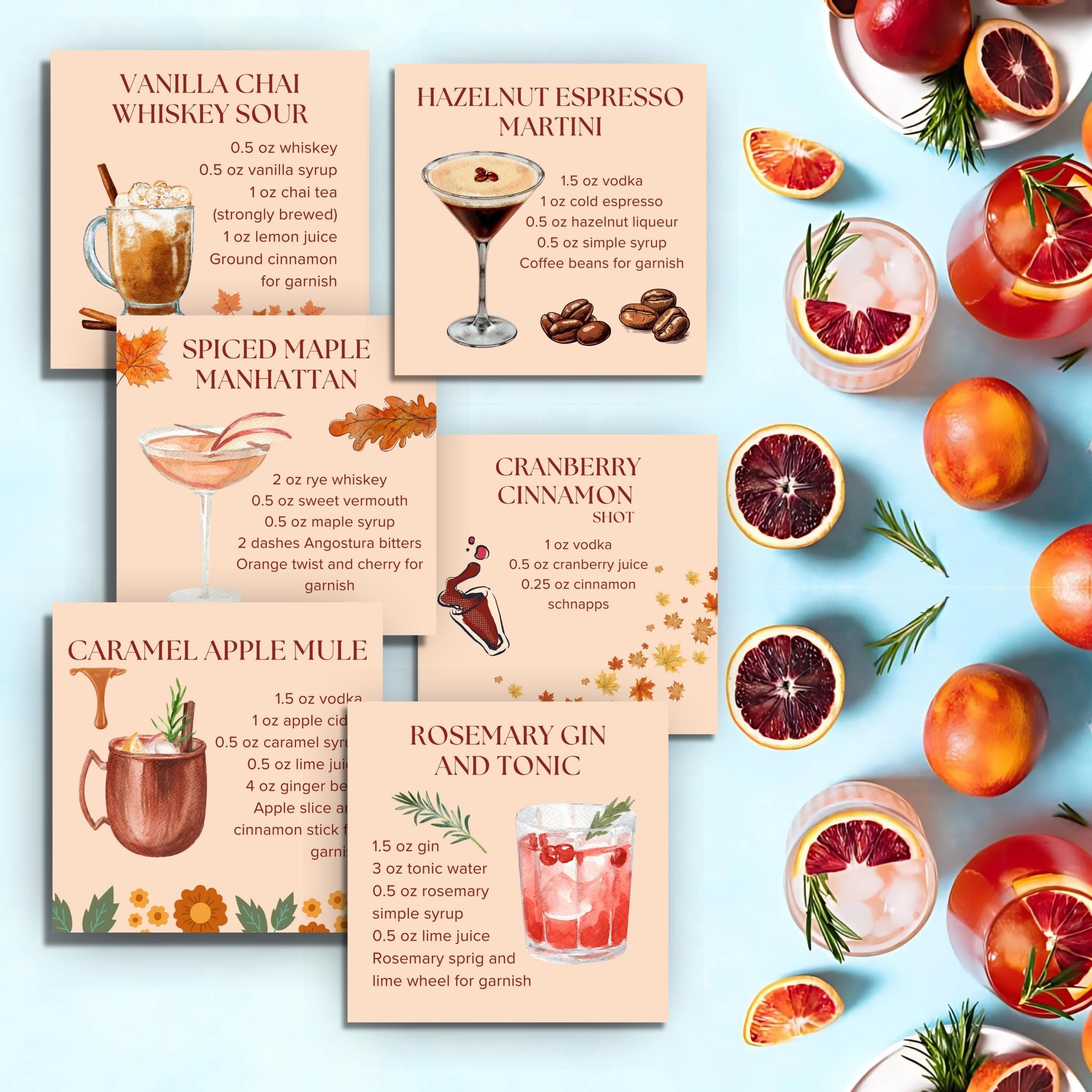 Autumn Cocktail Cards | 28 Seasonal Fall Party Recipes | Digital Prints ...