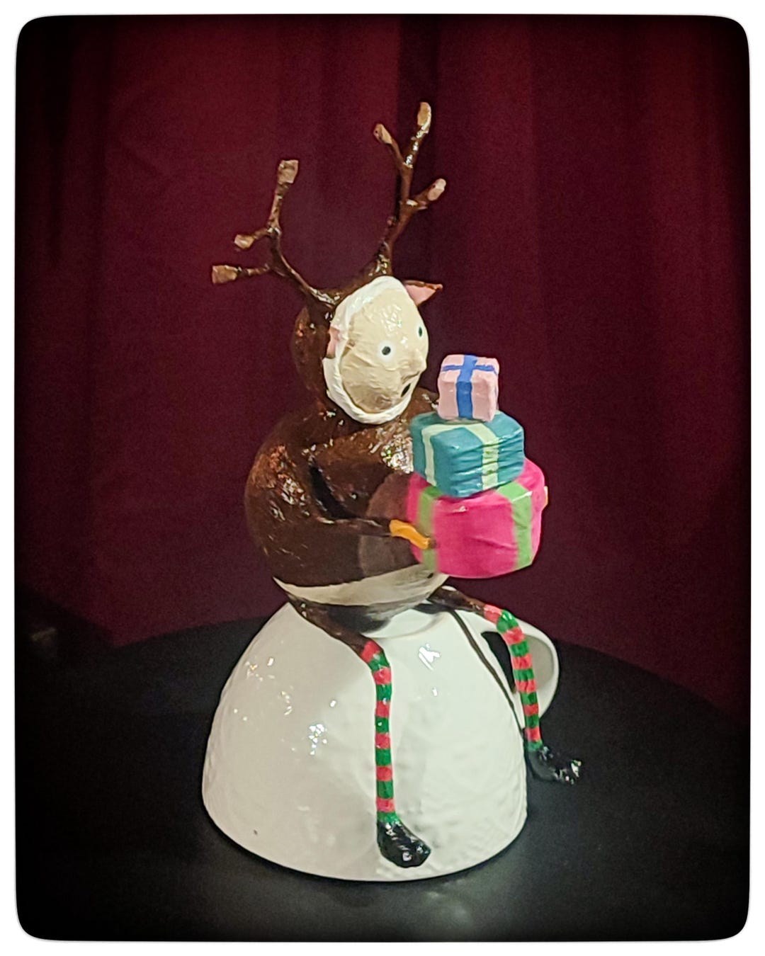 Paper Mache Edge Stool Reindeer Christmas Decoration, OOAK, Unique ...