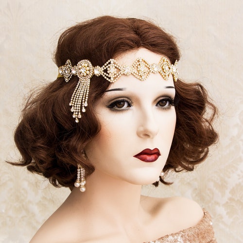 Flapper Headband Great Gatsby Headband Art Deco Headpiece Etsy