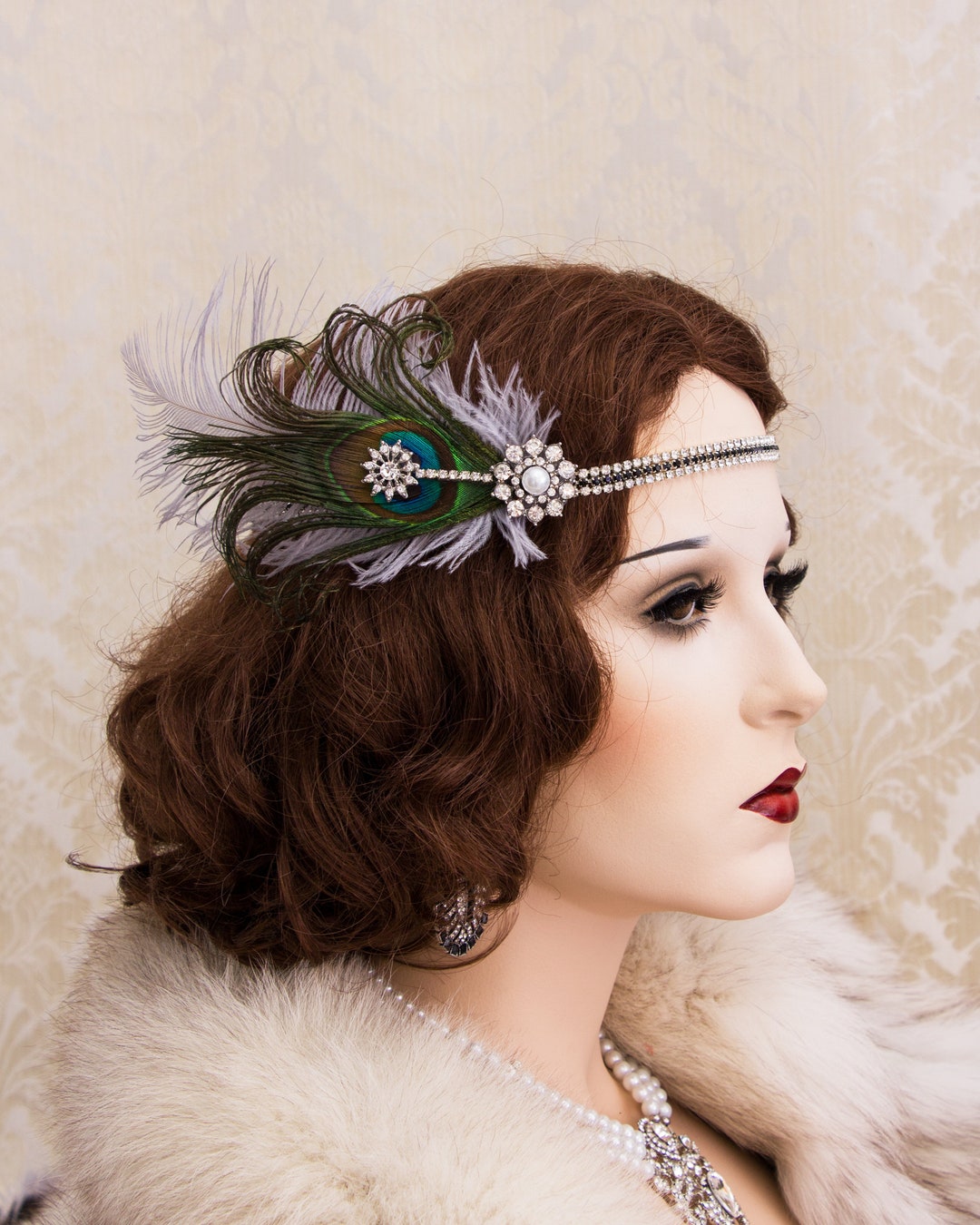 Rhinestone Feather Headband, Feather Fascinator, Flapper Headband ...