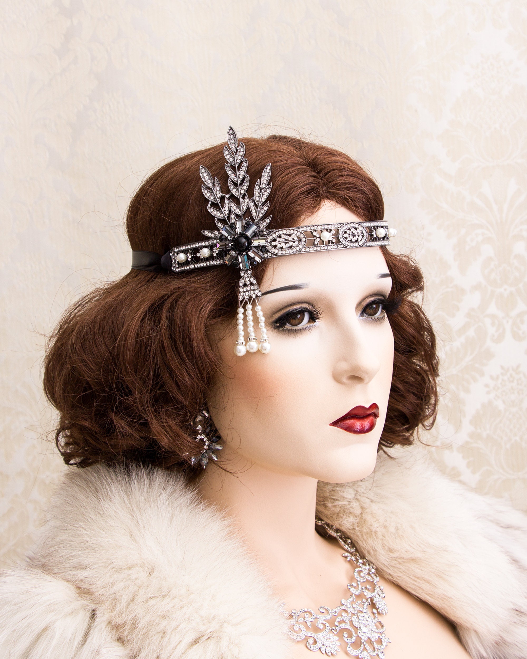 Great Gatsby Headband Black Crystal Headband Flapper Headpiece | Etsy