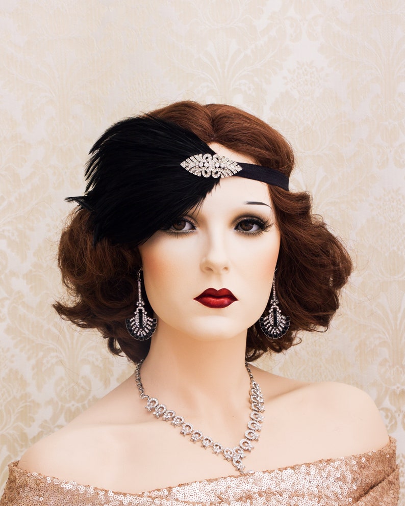 Art Deco Headpiece Flapper Headband Vintage Brooch With Black - Etsy