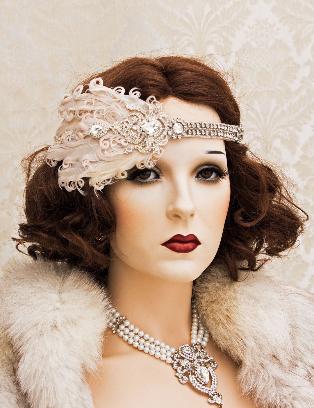 1920s Great Gatsby Headpiece With Crystal Brooch, Great Gatsby Headband ...