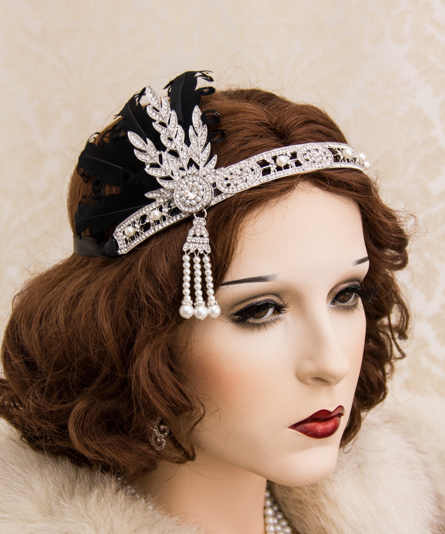 Silver Flapper Headband With Black Feathers Great Gatsby Headband Great ...
