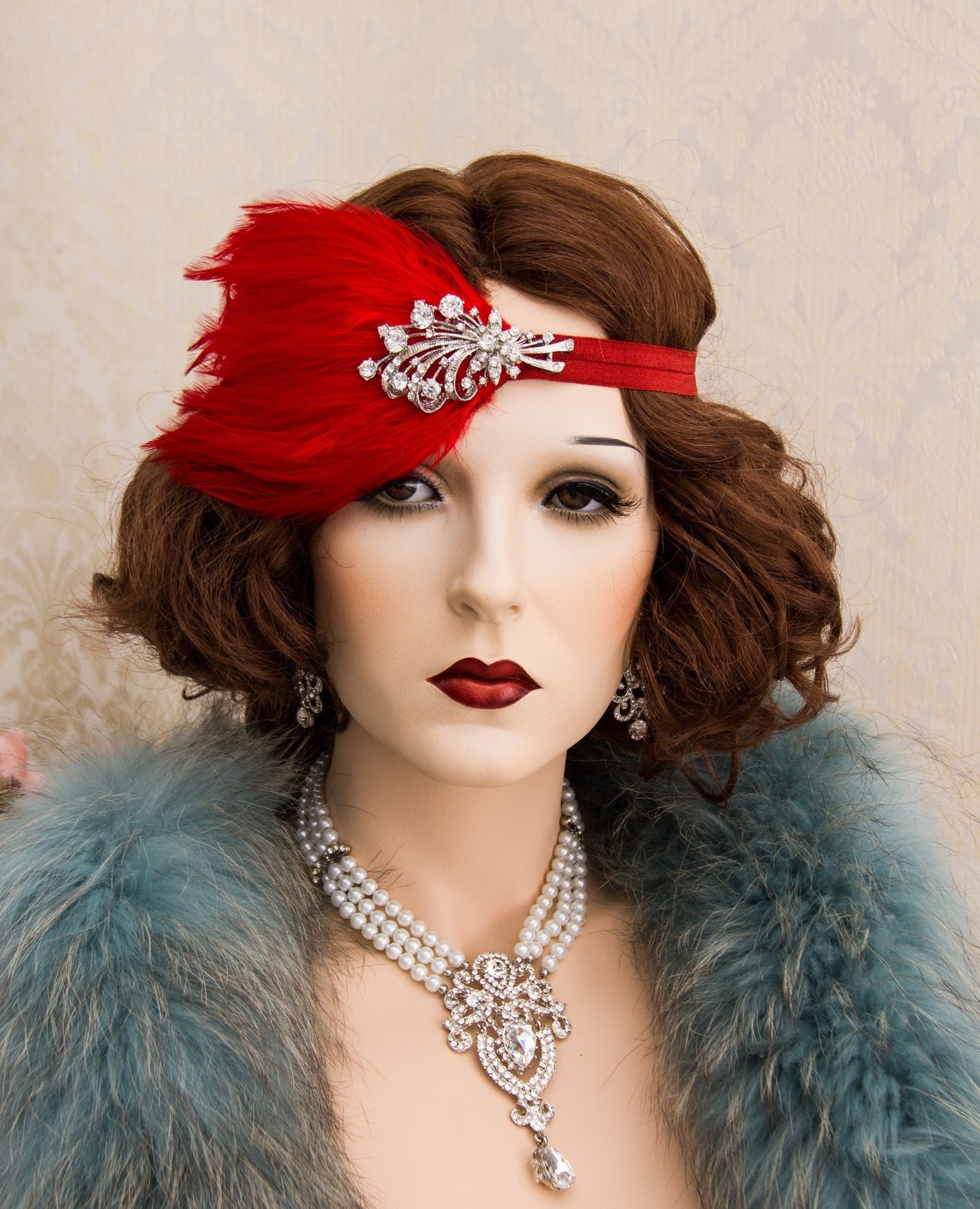 Flapper Headband Great Gatsby Headband Red Feather Flapper Etsy