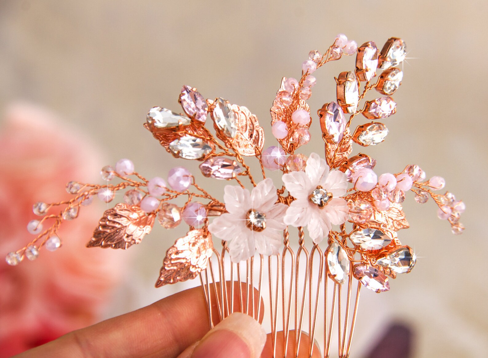 Rose Gold Bridal Comb Pearl Wedding Hair Comb Floral Bridal | Etsy