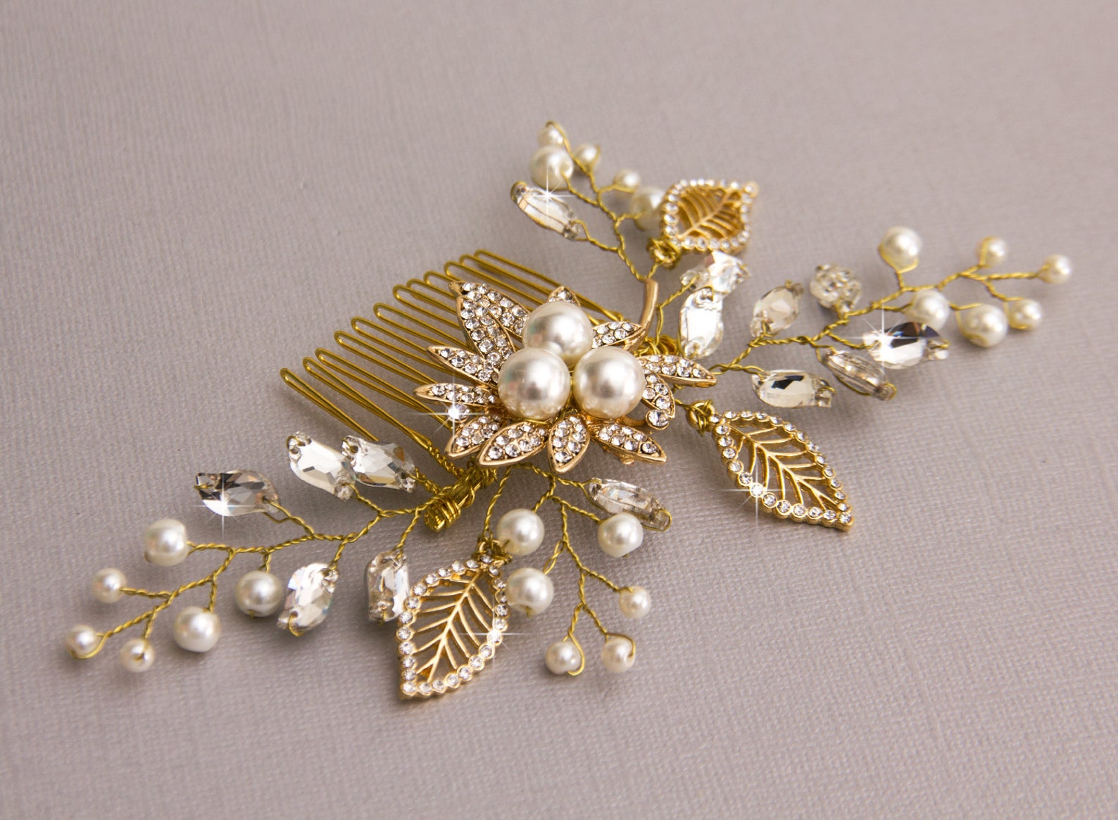 Decorative Gold Wedding Hair Comb Crystal and Pearl Hair Comb - Etsy