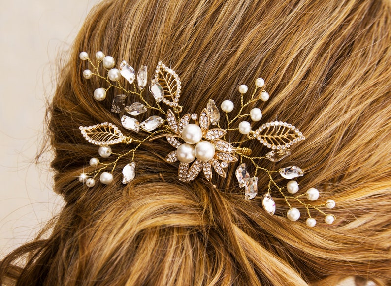 Decorative Gold Wedding Hair Comb Crystal and Pearl Hair Comb - Etsy