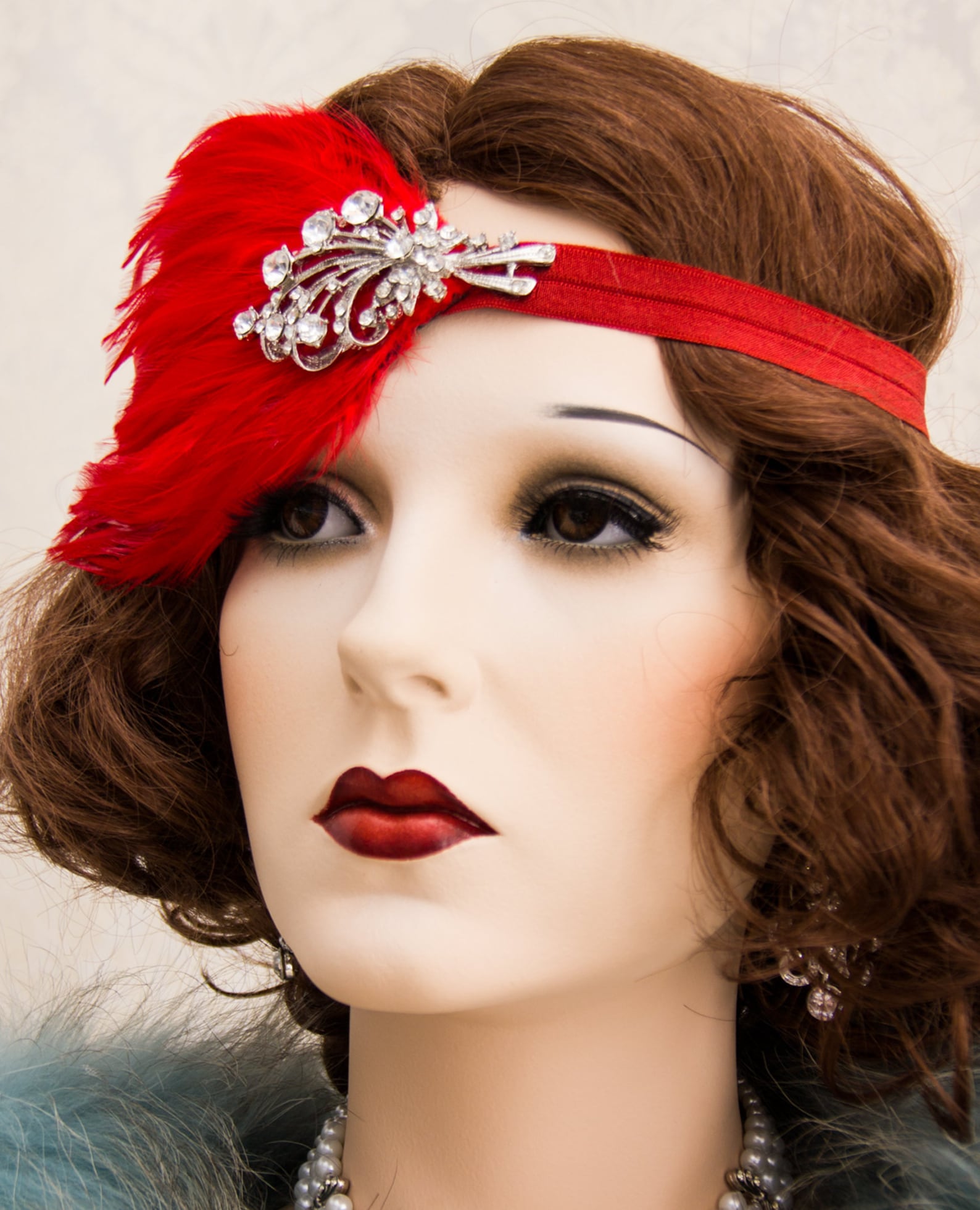 Flapper Headband Great Gatsby Headband Red Feather Flapper - Etsy