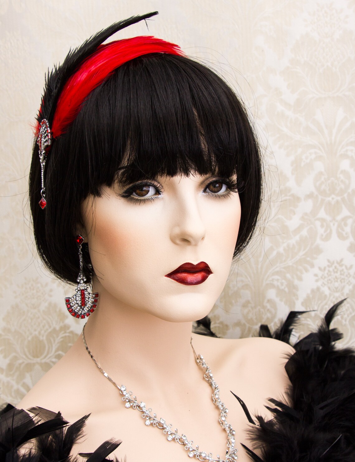 Red and Black 1920s Roaring Flapper Headband, Great Gatsby Headpiece ...