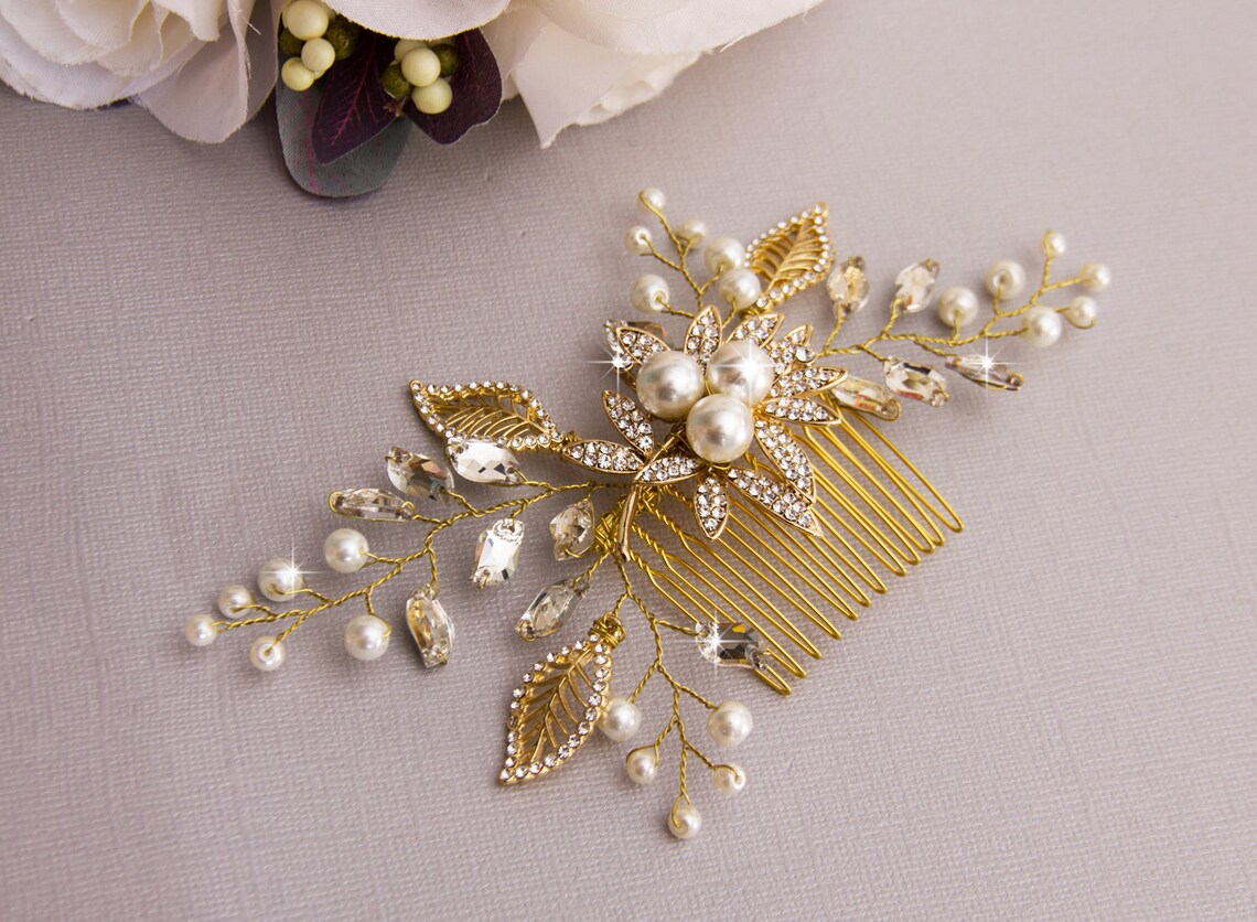 Decorative Gold Wedding Hair Comb Crystal and Pearl Hair Comb - Etsy