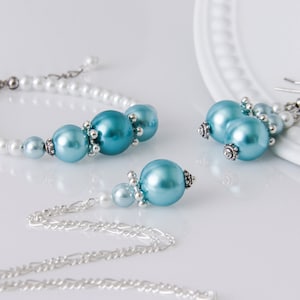 Aqua Blue Pearl Jewelry Set, Blue Wedding Jewelry, Blue Pearl ...