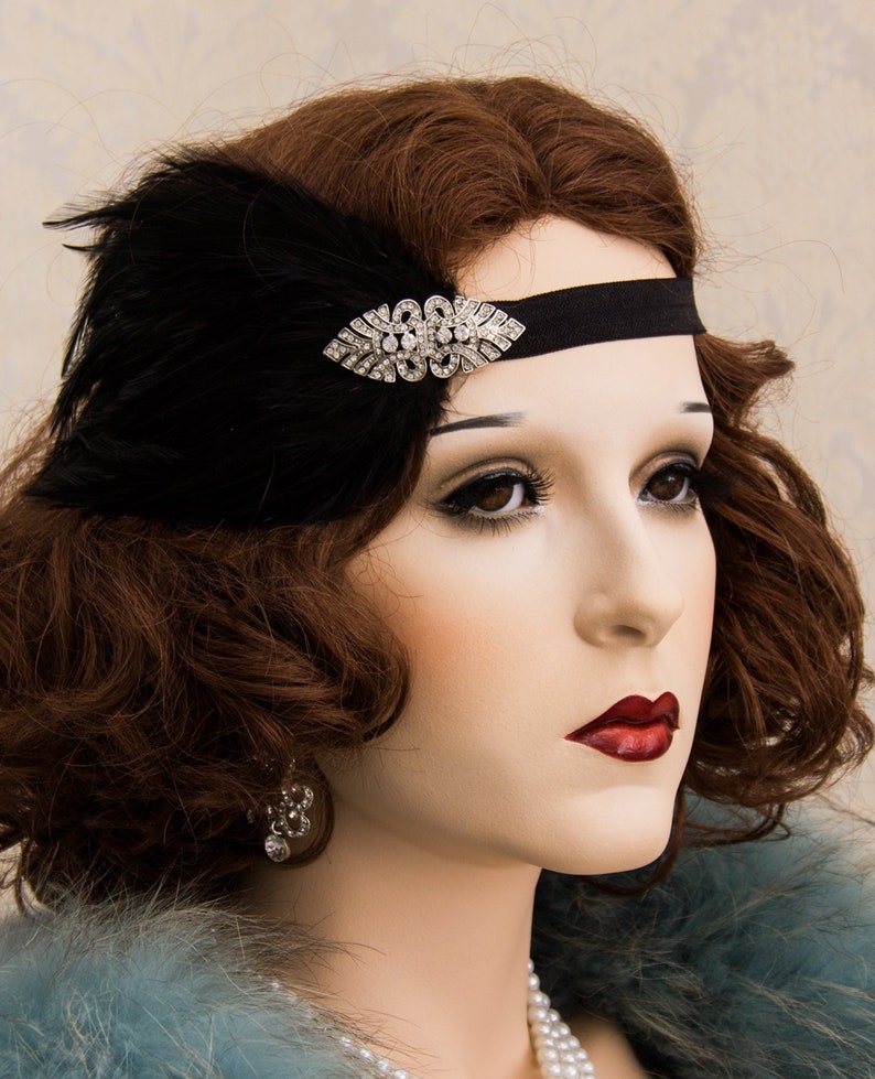 Art Deco Headpiece Flapper Headband Vintage Brooch With Black - Etsy