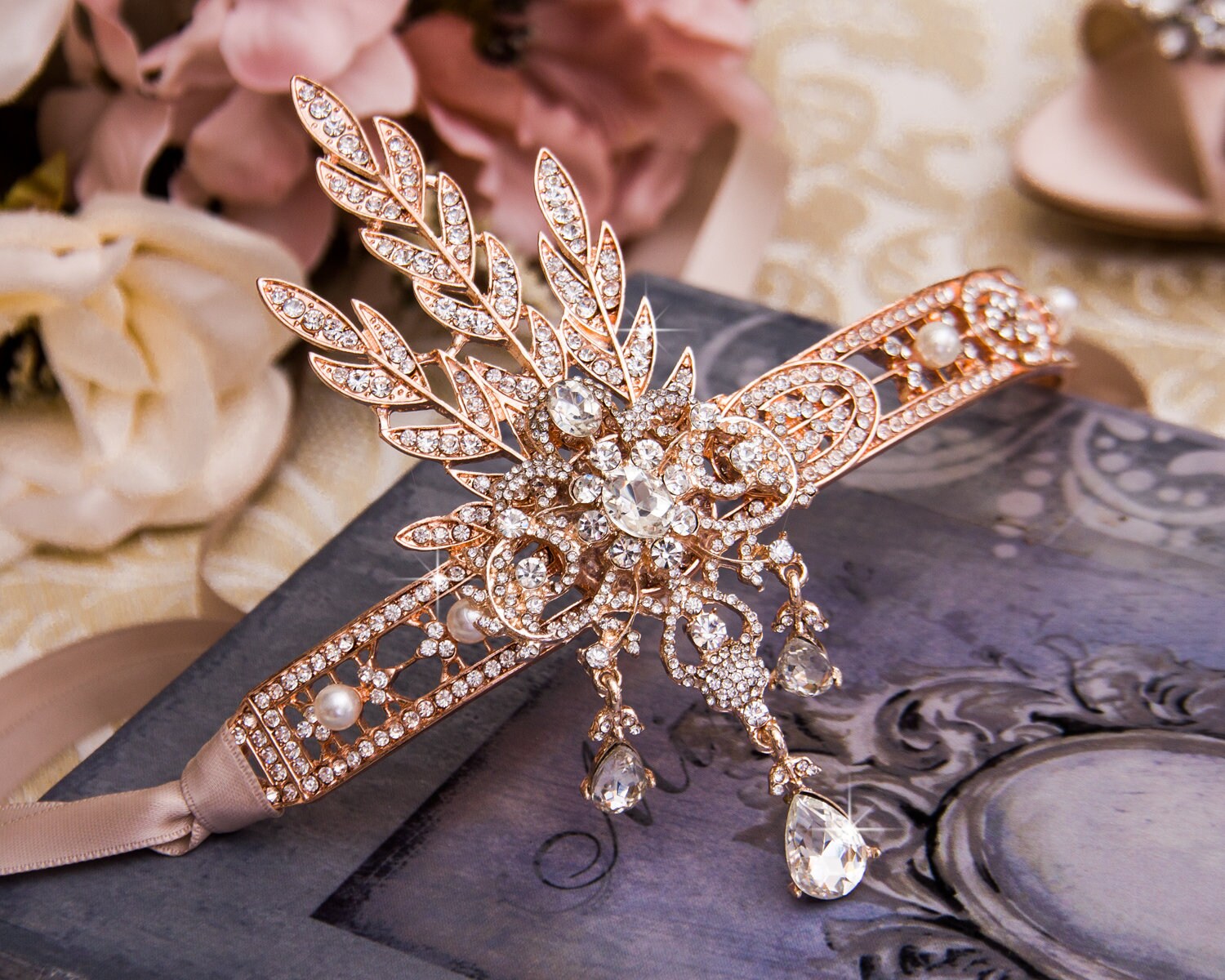 Rose Gold Retro 1920s Headpiece Wedding Bridal Headband Great | Etsy