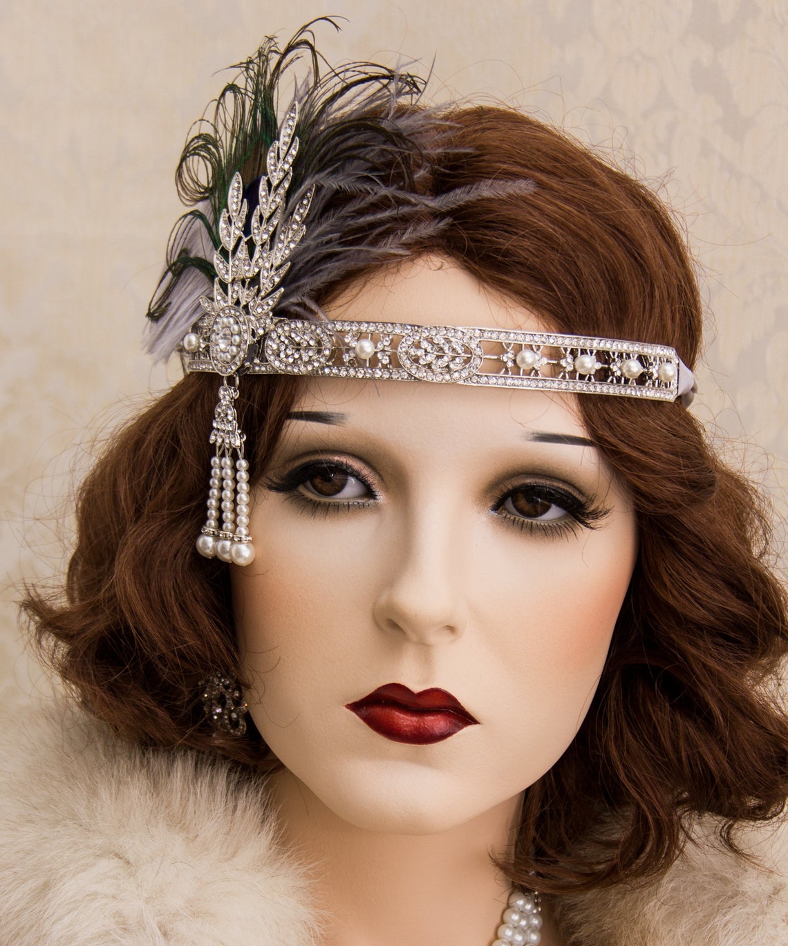 Silver Flapper Headband with Peacock Feathers Great Gatsby | Etsy