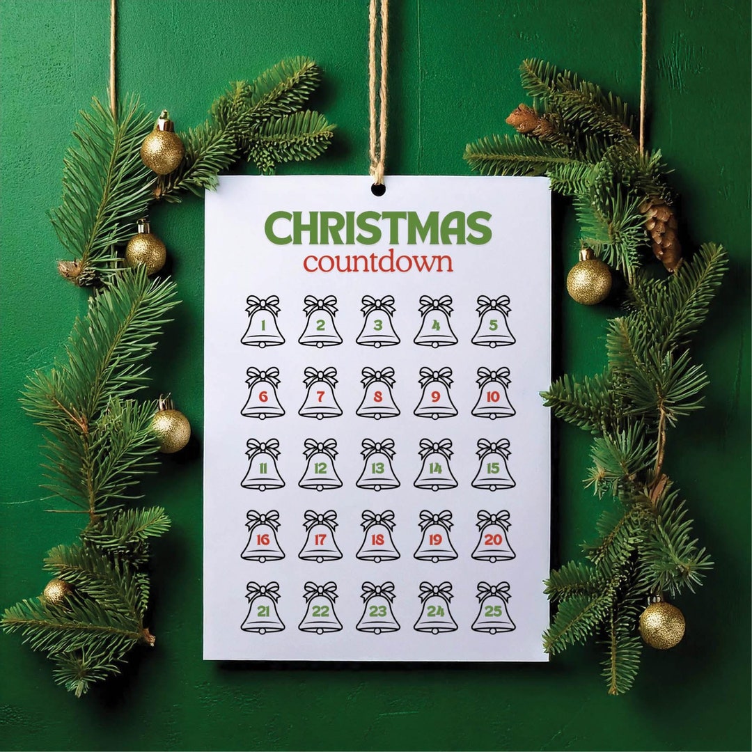 Christmas Countdown Calendar Printable Festive Advent Wall Art Holiday ...