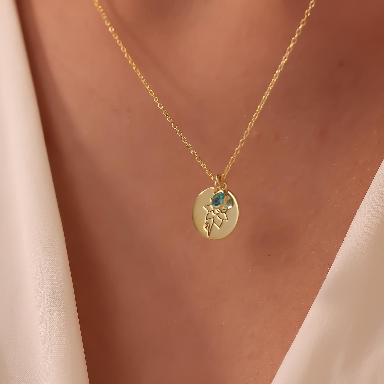 Birth Month Flower Birthflower Necklace Sapphire Birthstone Necklace ...