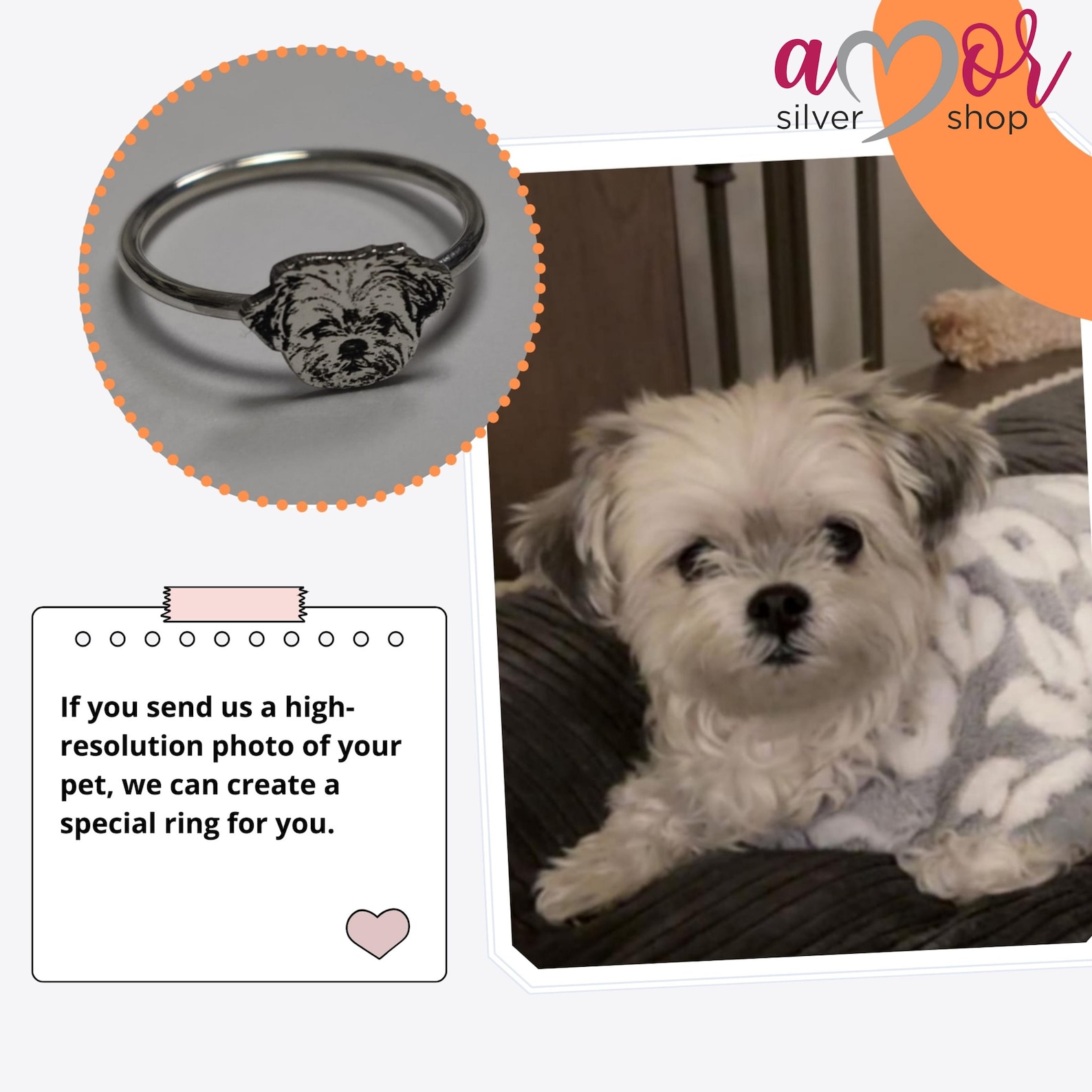 Silver Dog Cat Bird Horse Ring| Silver Pet Photo Ring| Custom Pet ...