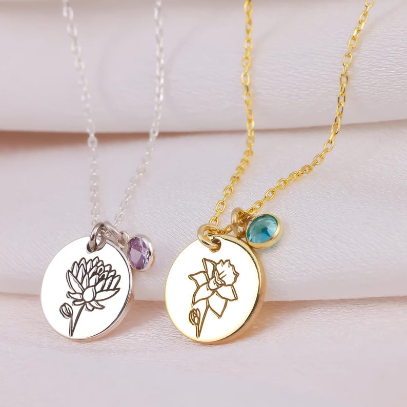 Birth Month Flower Birthflower Necklace Sapphire Birthstone Necklace ...