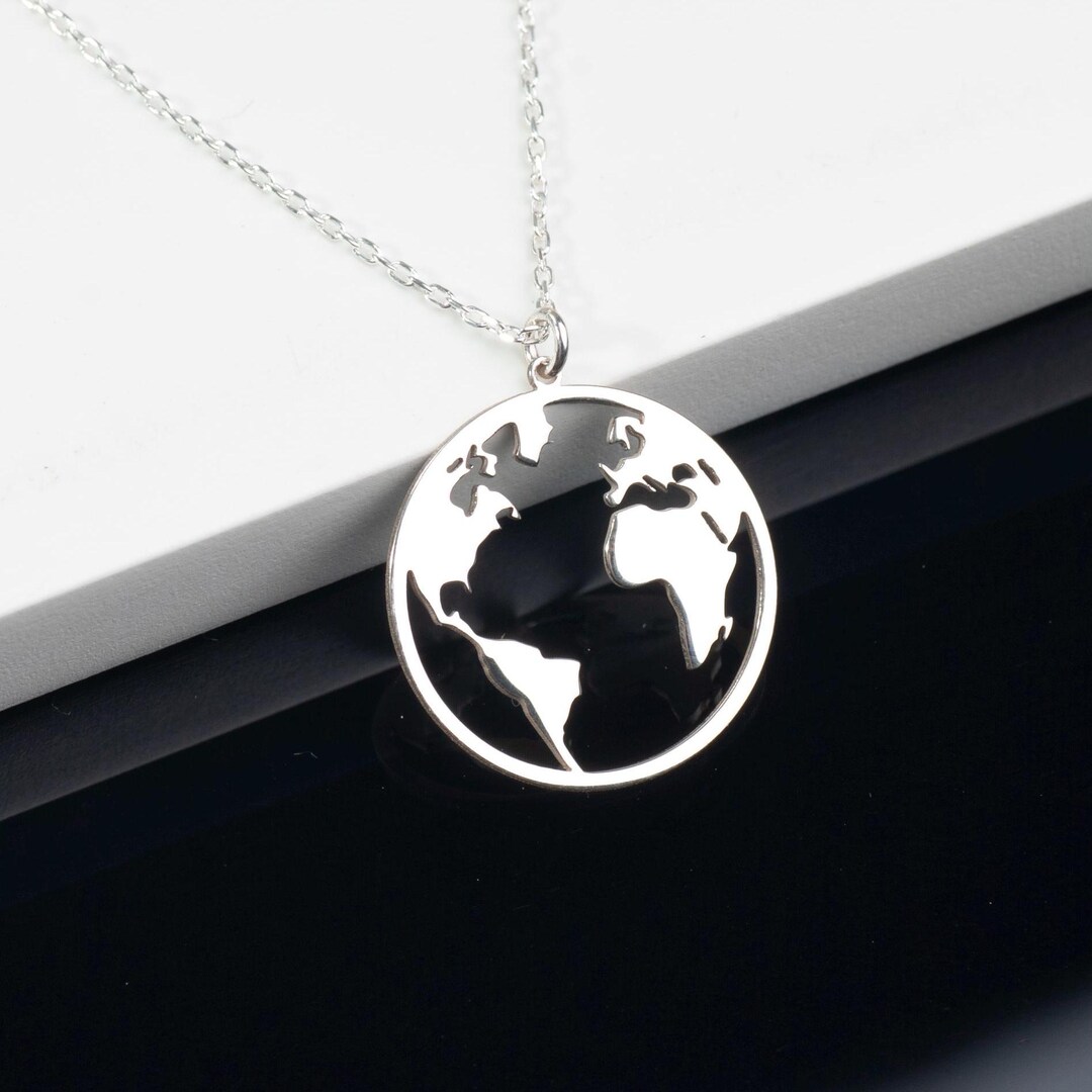 World Map Charm Silver World Jewelry Silver World Map Necklace ...