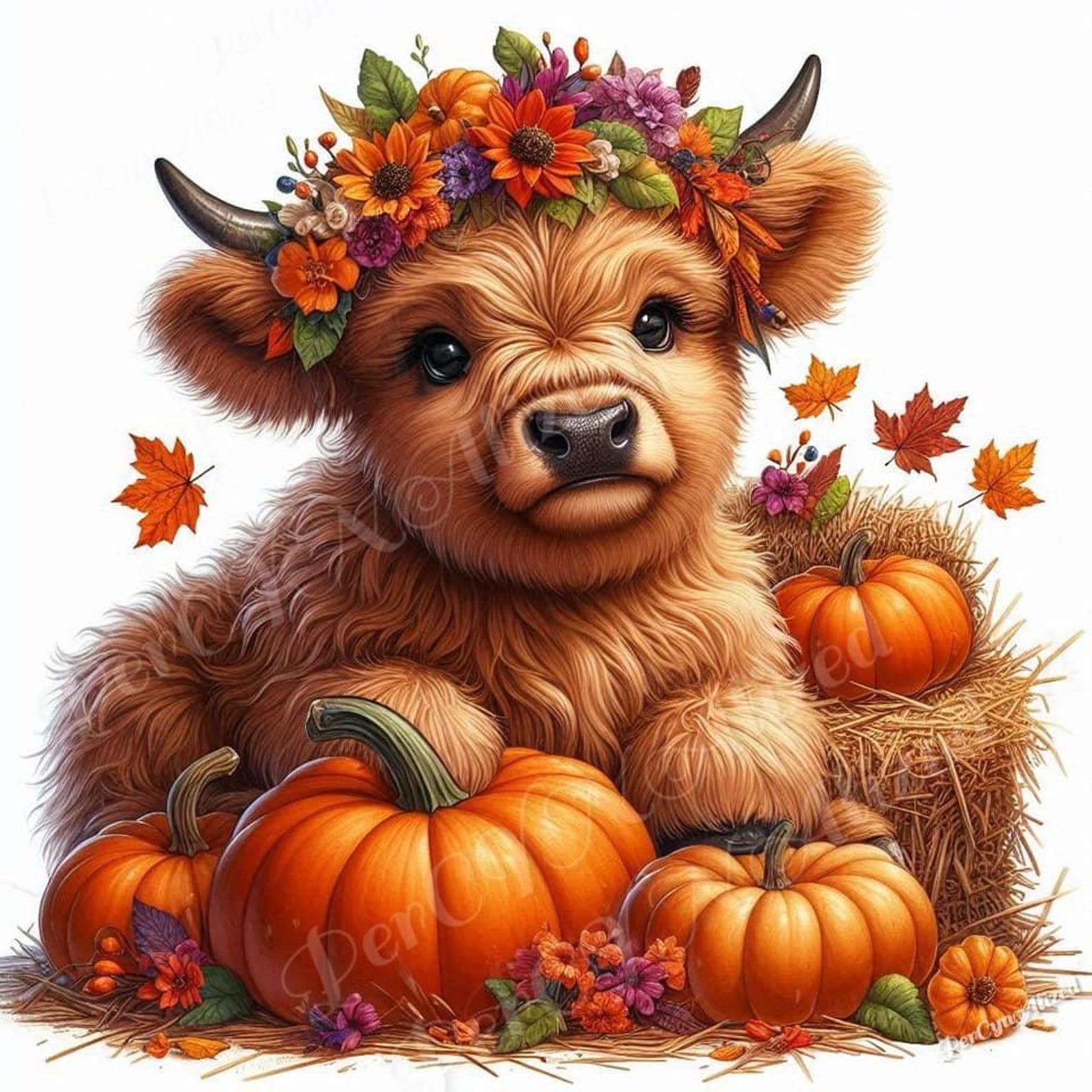 Autumn Baby Highland Cow Clipart - Etsy