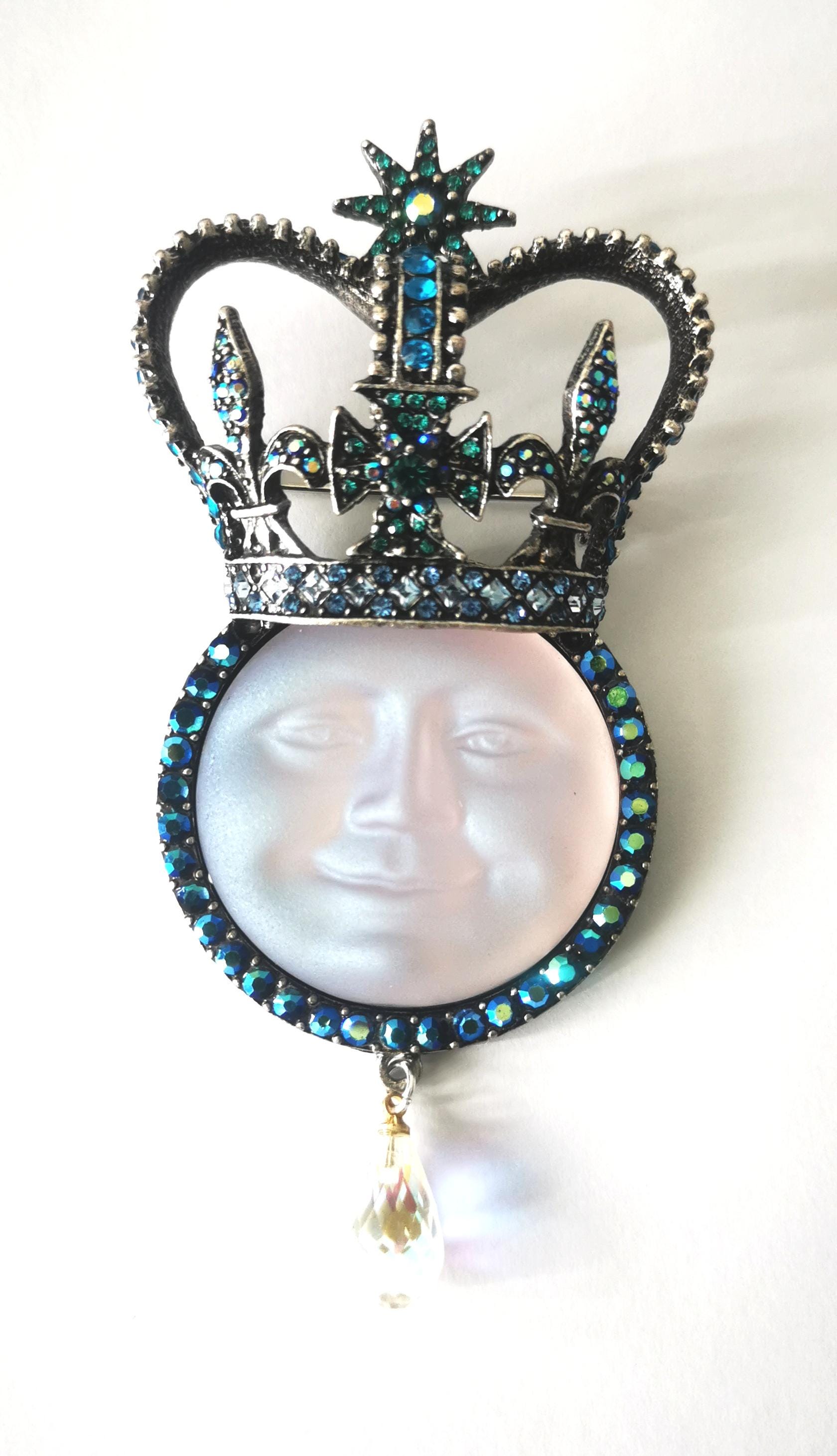 Vintage Kirks Folly Large Crown Moon Face Brooch Pin Rare Finds ...