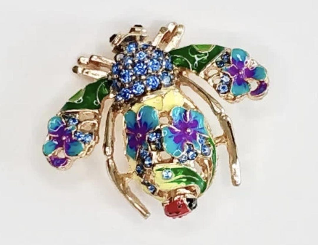 Vintage Joan Rivers Blue Floral Bee Pin Brooch Rare Finds Collectibles ...