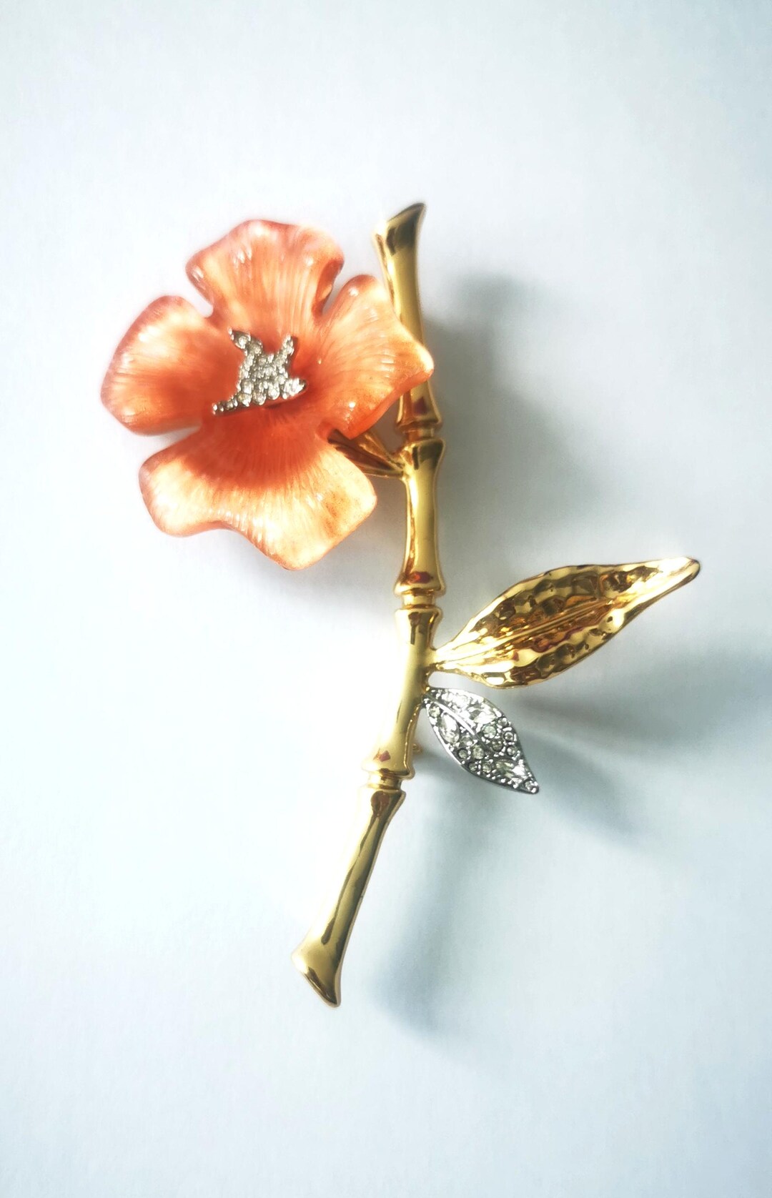 Vintage Alexis Bittar Orange Lucite Flower Crystals Brooch Pin Rare ...