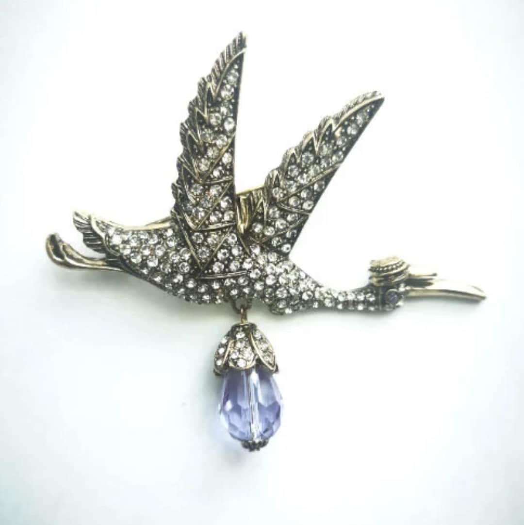 Vintage Heidi Daus Bird Stork Light Purple Crystals Brooch Pin Rare ...