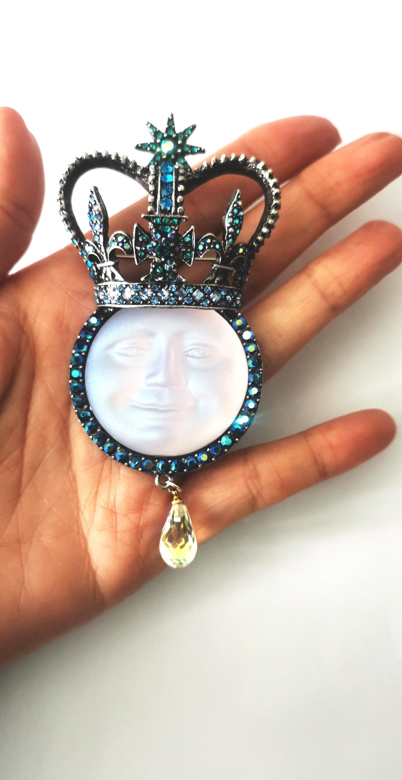 Vintage Kirks Folly Large Crown Moon Face Brooch Pin Rare Finds ...