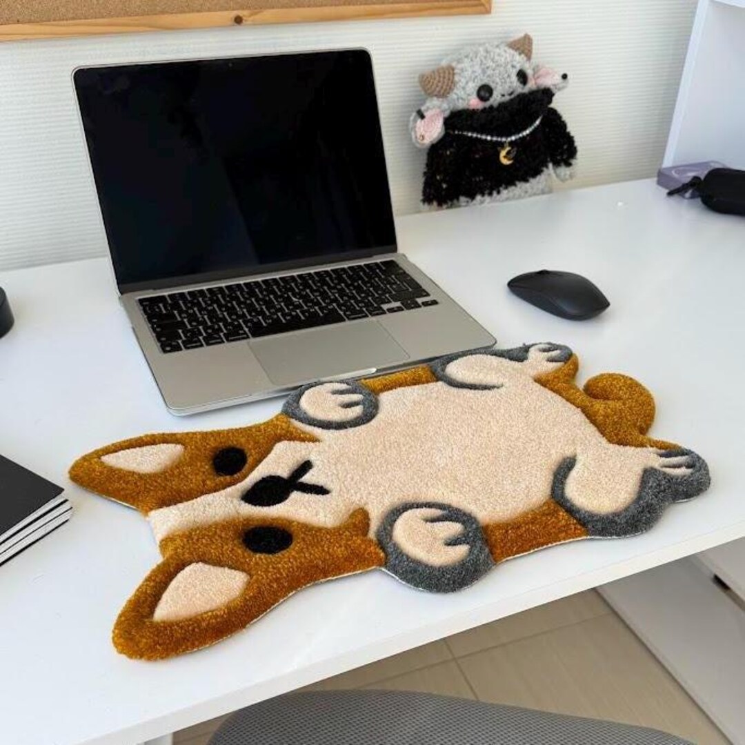 Keyboard Tufted Rug, Cute Cartoon Bulldog Carpet, Kawaii Animal Theme ...