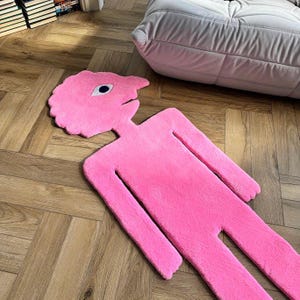 Funky Pink Tufted Rug, Handmade Custom Cartoon Area Rug, Cute Kawaii ...