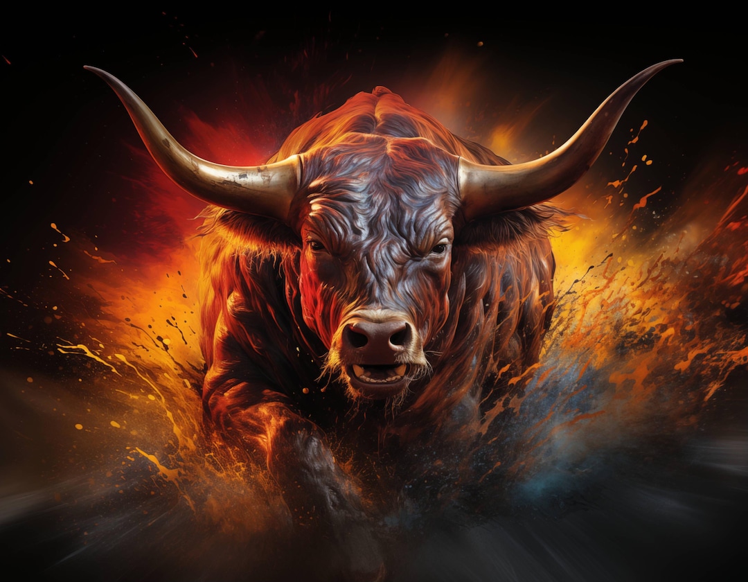 Modern Colorful Bull Art Wall Canvas Print Giclee, Modern Bull Decor ...