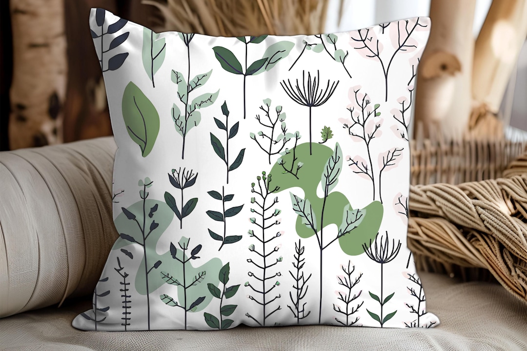 Botanical Pillow: Line Art Abstract Floral Throw Cushion - Etsy