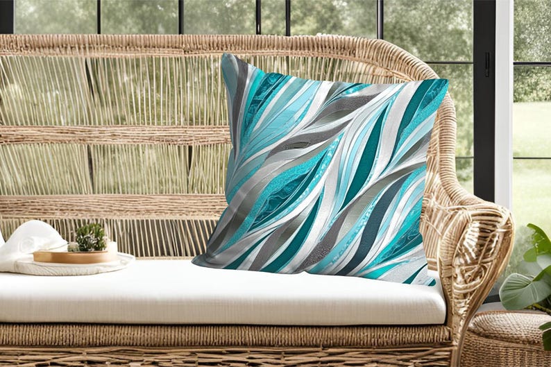 Turquoise Wave Pillow: Modern Coastal Home Decor - Etsy