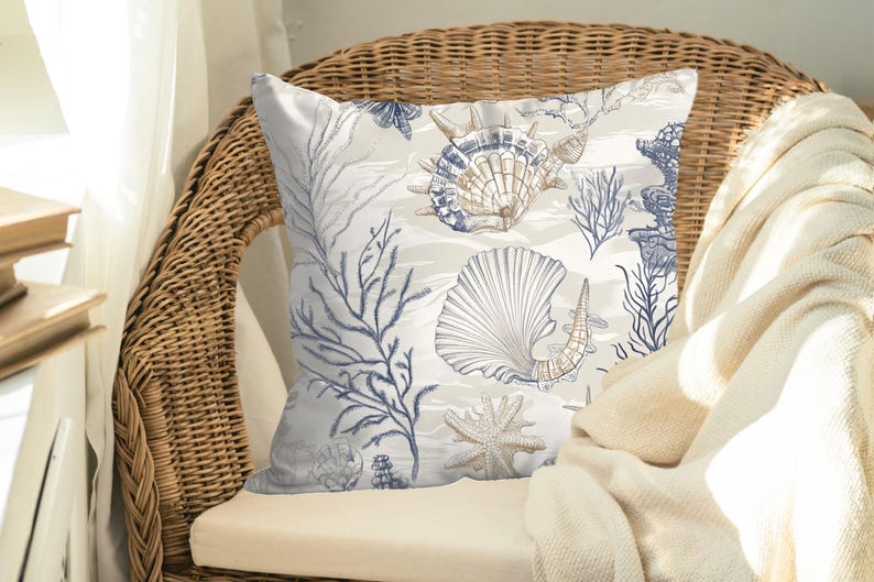 Nautical Seashell Pillowcase: Coastal Beach House Throw Cushion Cover ...
