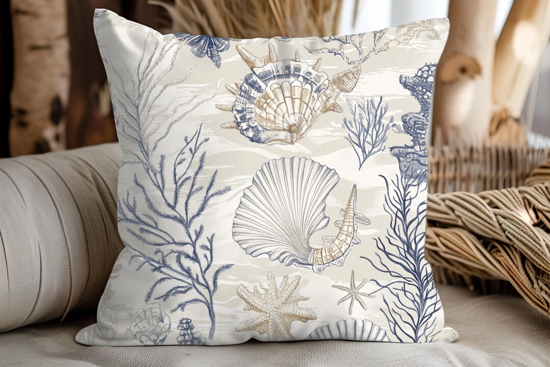 Nautical Seashell Pillowcase: Coastal Beach House Throw Cushion Cover ...